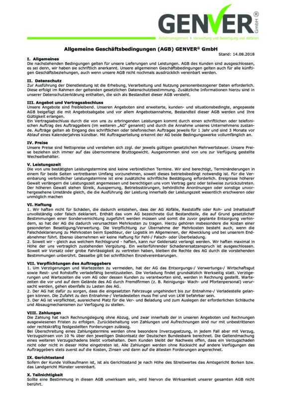 Allgemeine Geschäftsbedingungen - GENVER® GmbH
